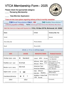 2025 Membership Form | Virginia Train Collectors, Inc.